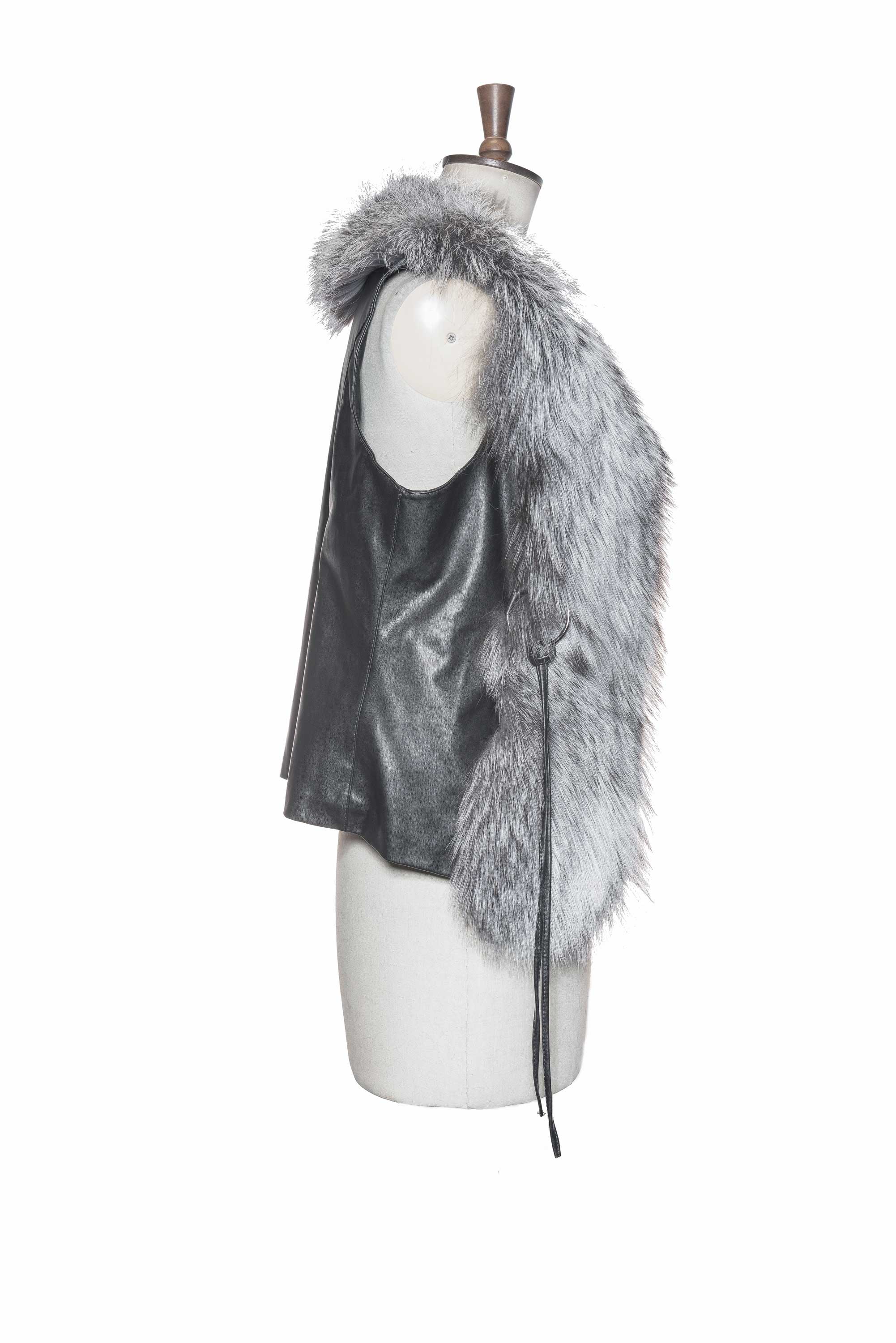 Silver Fox Gilet with Leather Back - Thalia Furs
